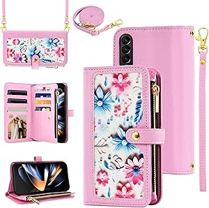 Amazon.com: Furiet Floral Wallet Case for Samsung Galaxy Z Fold 3 5G 2021 with Wrist Strap ...