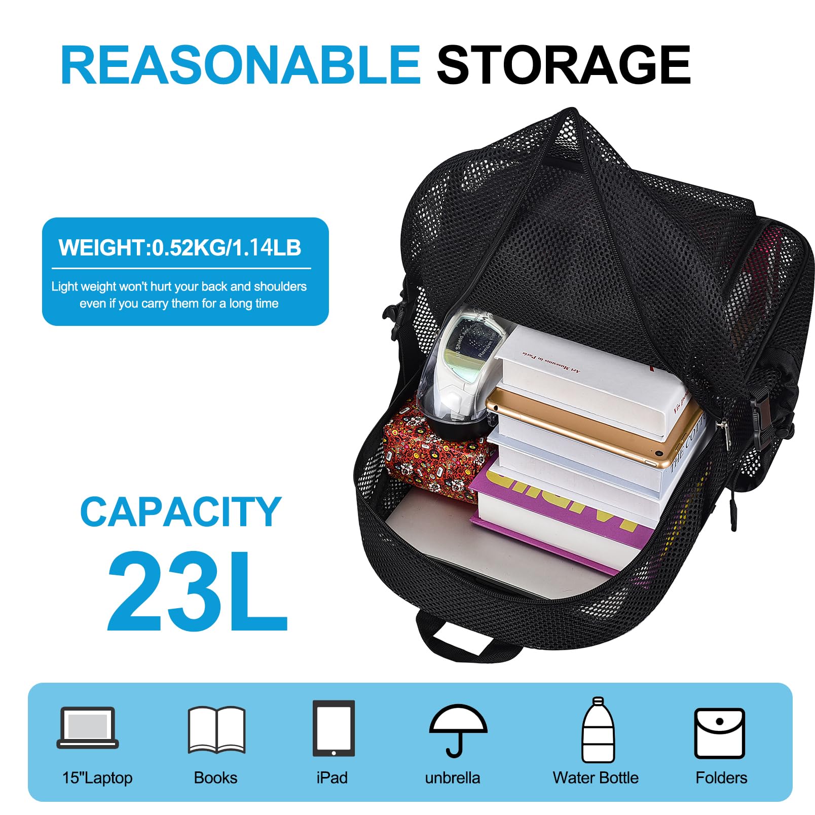 Snapklik.com : Busiuw Heavy Duty Mesh Backpacks For School, Black Mesh ...