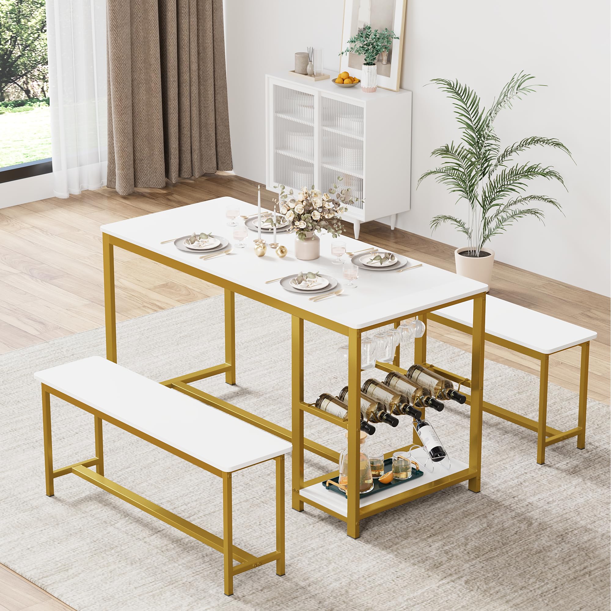 Amazon.com - BOTLOG 3-Piece Kitchen Table for 4, 55" Dining Table Set ...