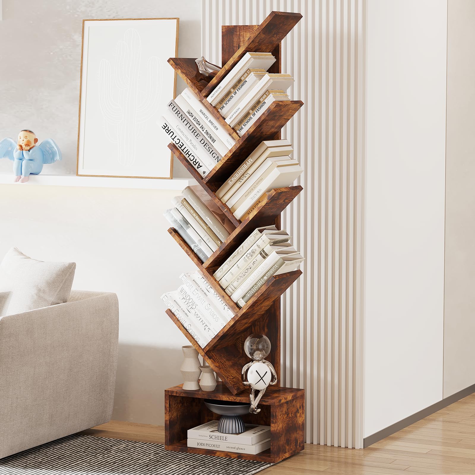 Amazon.com: GAOMON 8-Tier Tree Bookshelf with Storage - Wooden Tall ...
