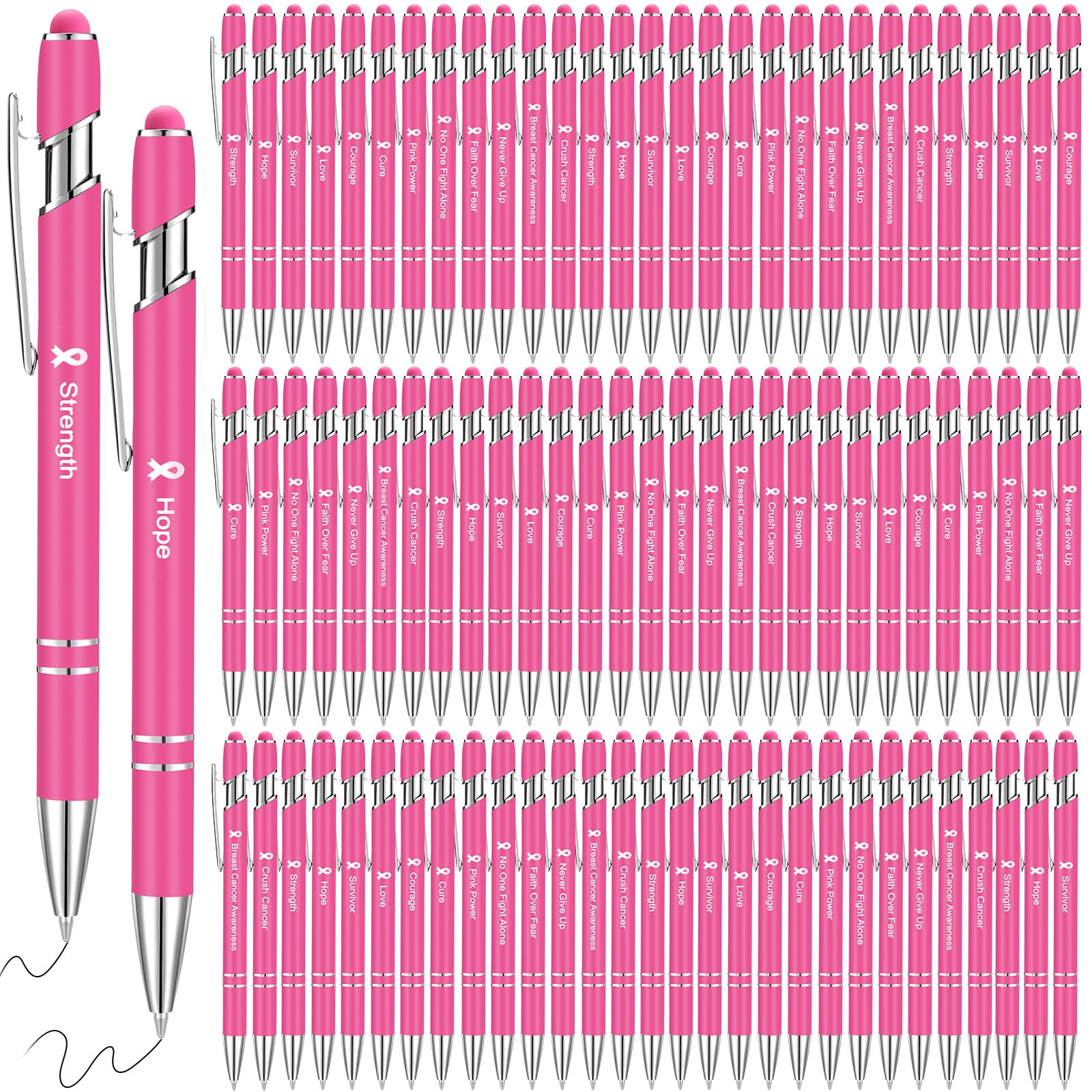 Amazon.com : Tenceur 100 Pcs Breast Cancer Awareness Pens Pink Ribbon ...