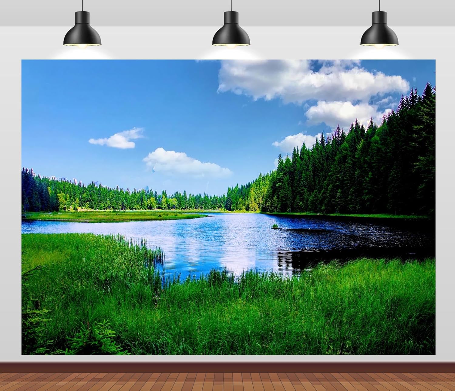 Amazon.com : BELECO 5x4ft Fabric Summer Lake Backdrop Lakeside Grass ...