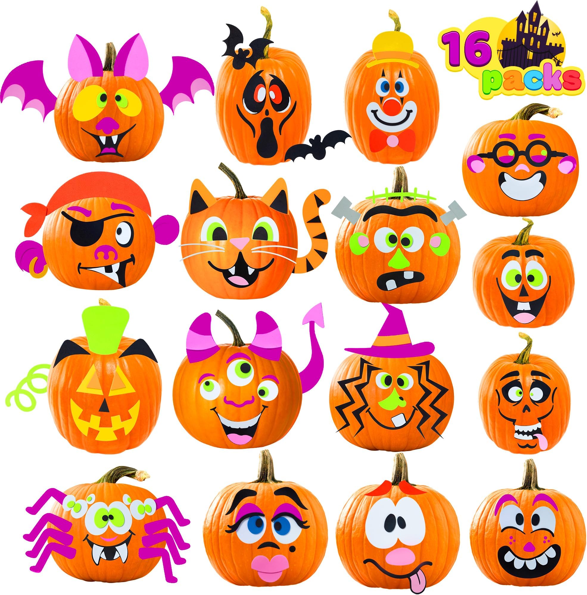 Amazon.com: Pumpkin Decorating Kits for Kids Craft Foam Stickers for ...