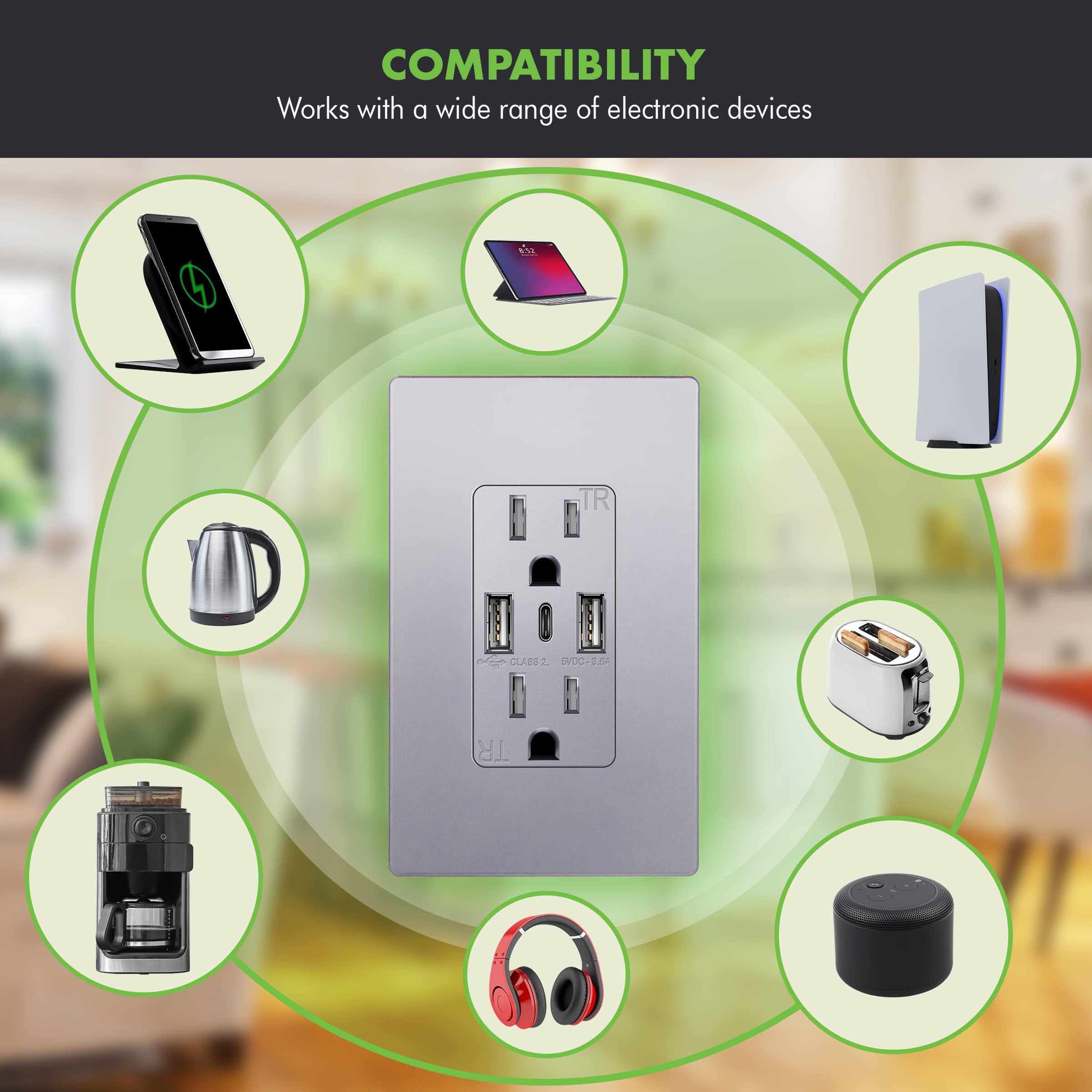 Snapklik.com : TOPGREENER USB Outlet, 3-Port Type C USB Wall Outlet, 15 ...