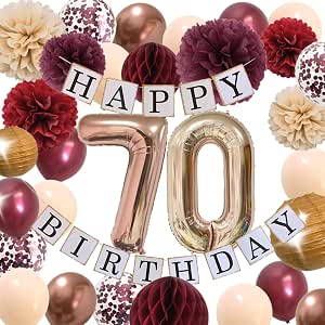 Glabby Decoraciones de cumpleaños número 70 para mujer, suministros de ...