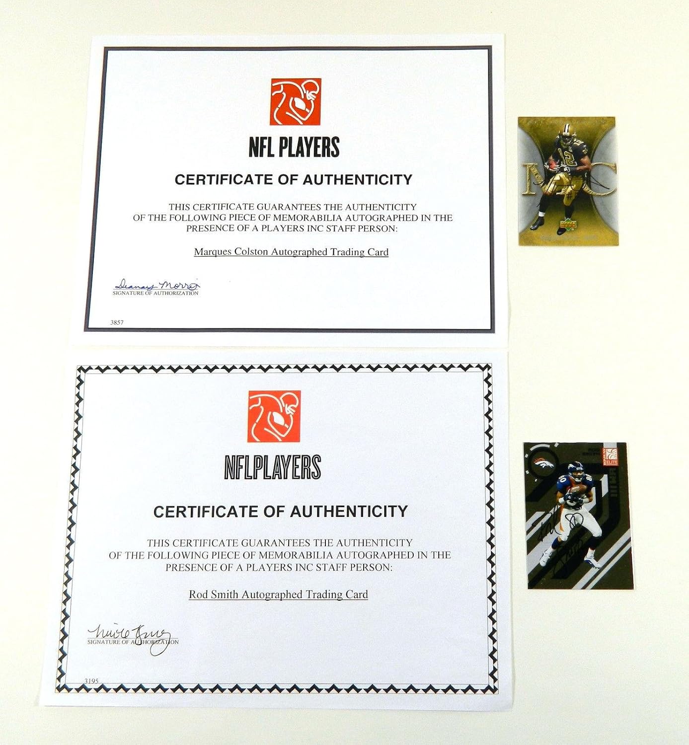Rod Smith + Marques Colston Signed Cards with NFLPA Cert CoA - NFL ...