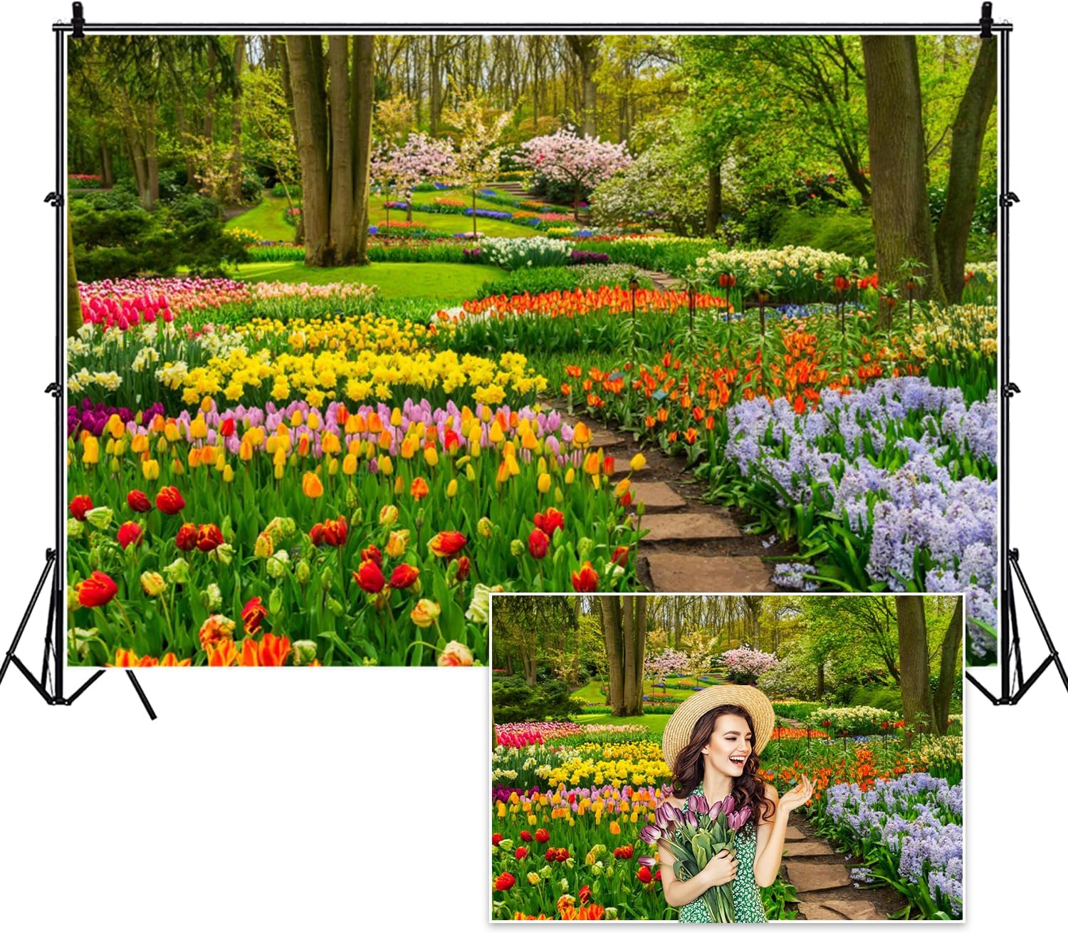Amazon.com : DORCEV 9x6ft Spring Forest Park Photography Backdrop ...