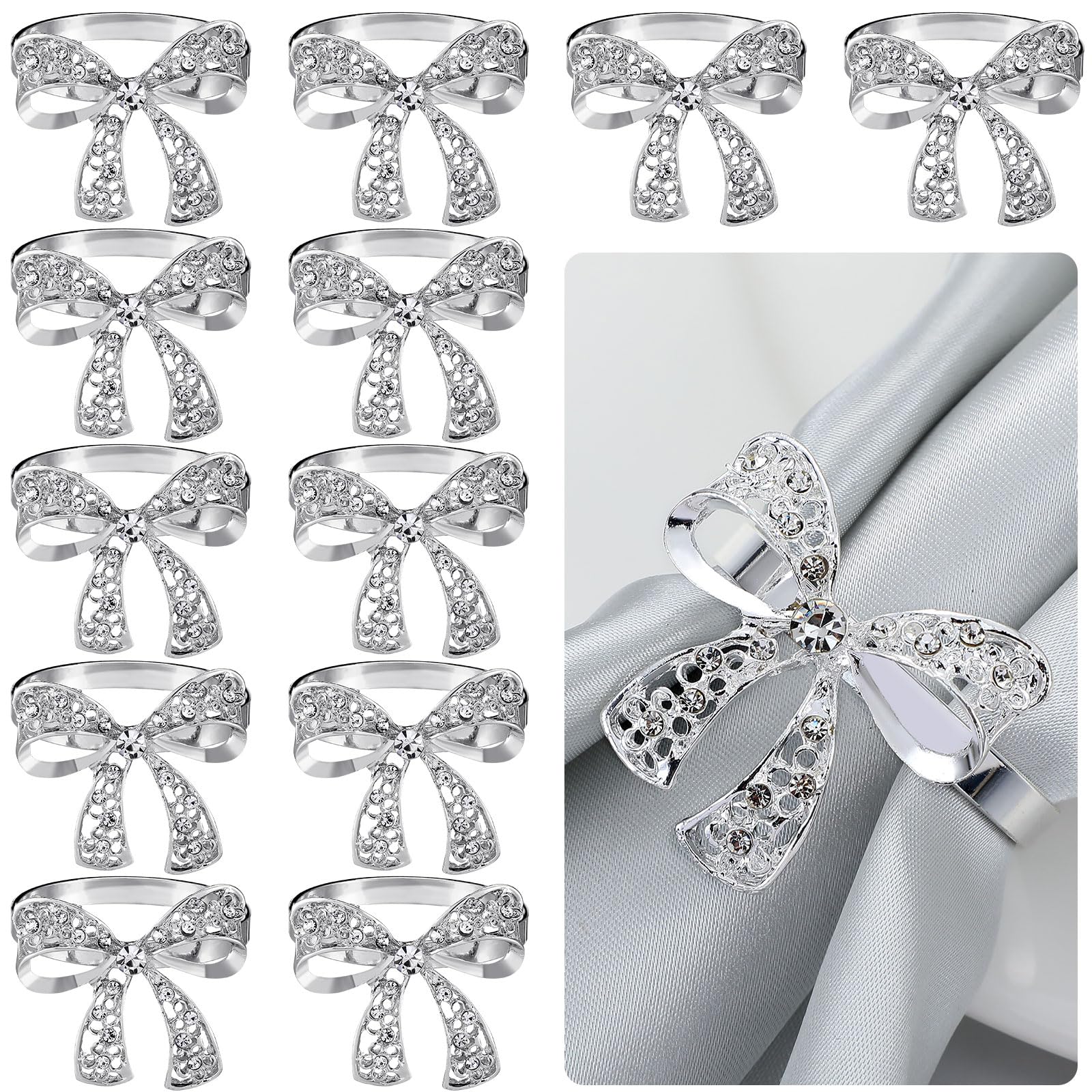 Amazon.com: Gandeer 12 Pcs Bow Napkin Holder Metal Serviette Buckles ...