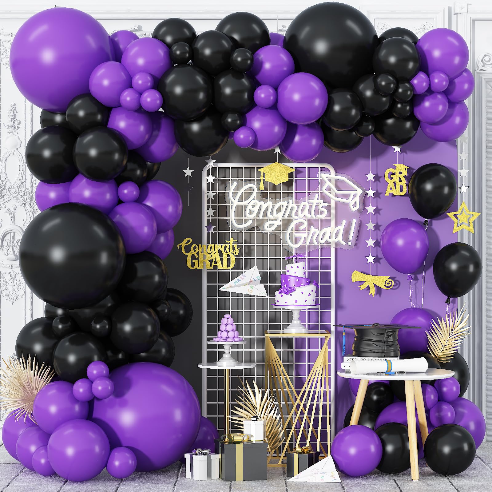 Decoración De Baby Shower En Color Negro Y Morado Baby Shower