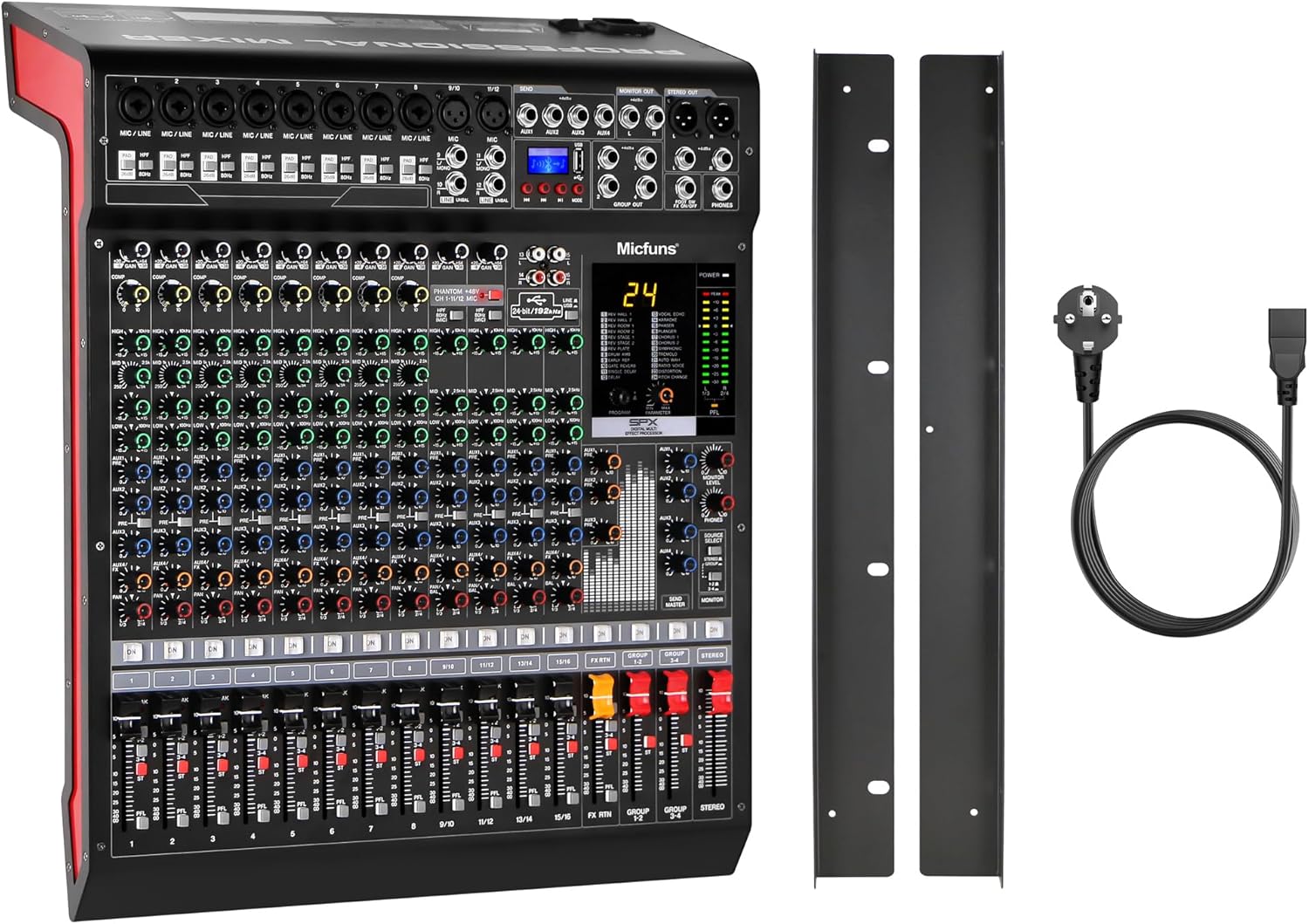 Amazon.com: Micfuns X16 DJ Console Mixer 24 bit 16-Input 6-Bus Mixer ...