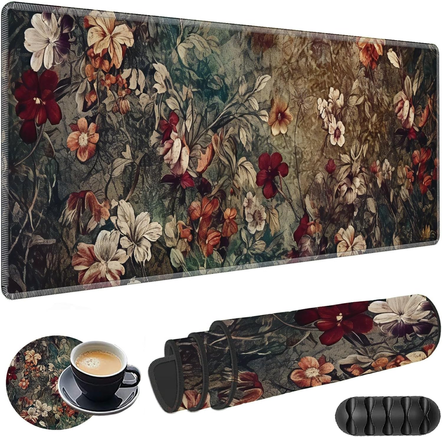 Amazon.com: Large Gaming Mouse Pad Plus a Coasters + Cable Clips, Dark ...