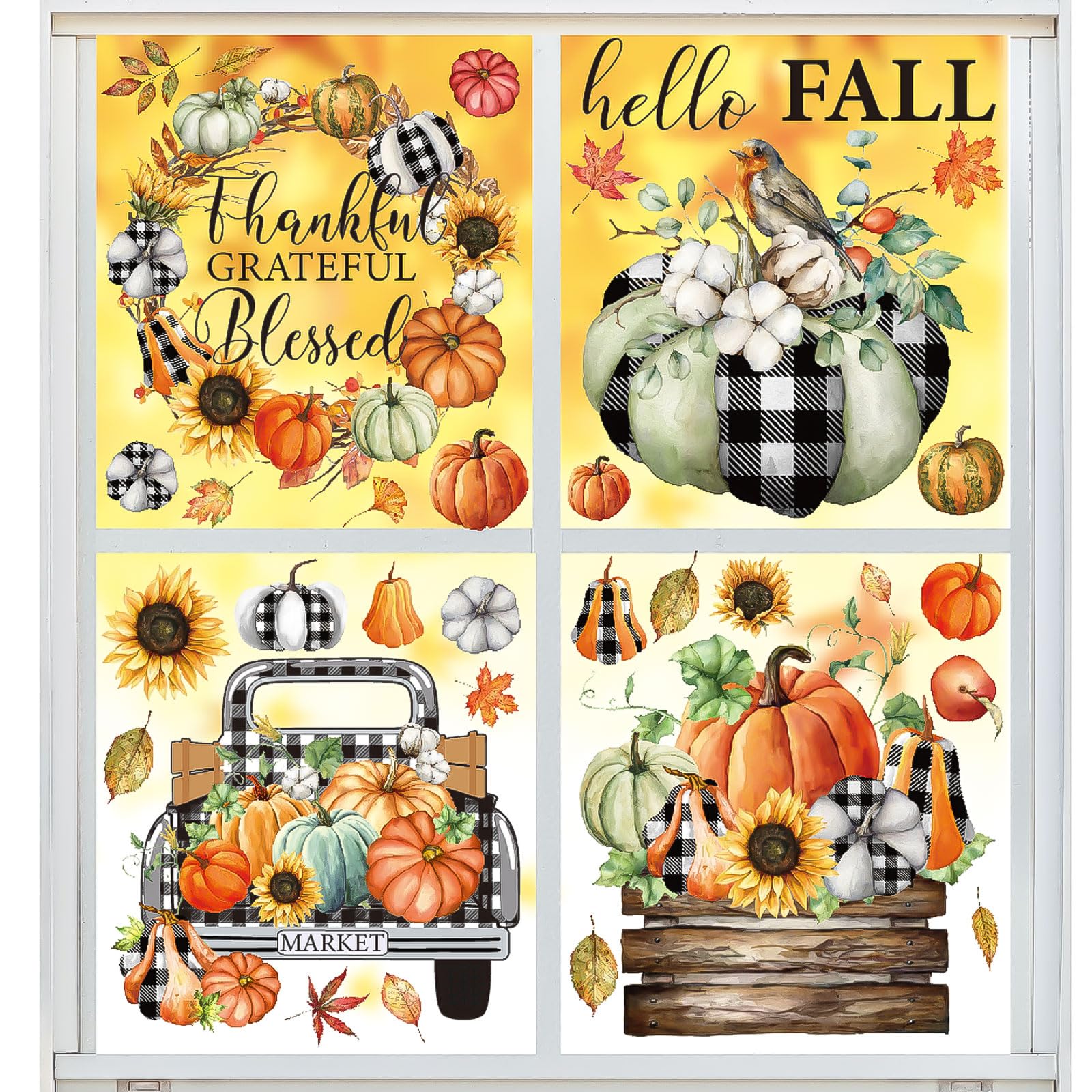 Amazon.com: Whaline 4 Sheet Fall Window Clings Watercolor Autumn Double ...