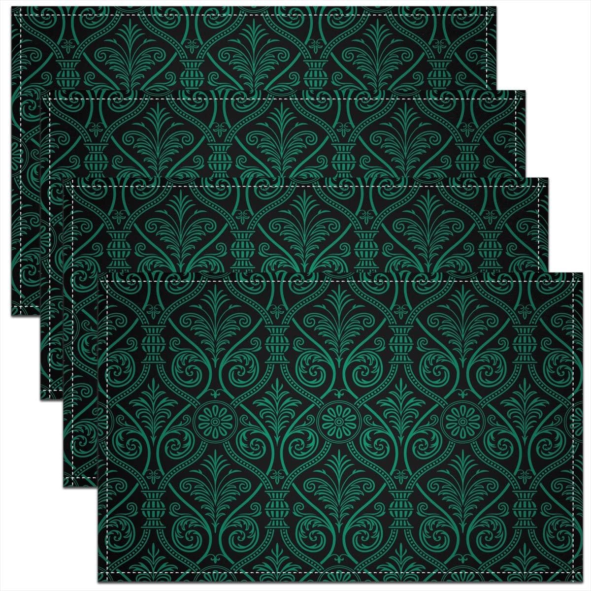 Amazon.com: 4 PCS of Baroque Damask Placemats Gothic Green Black Ombre ...