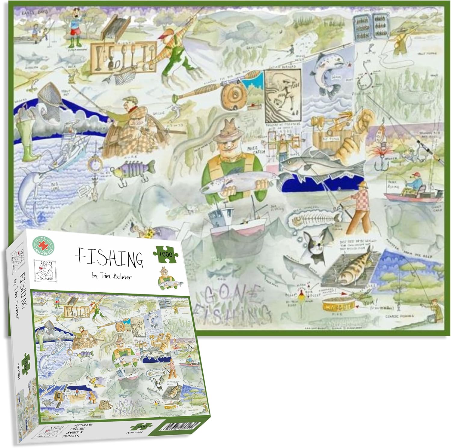 Amazon.com: 1000 Piece Jigsaw Puzzle - Fishing by Tim Bulmer - Comical ...