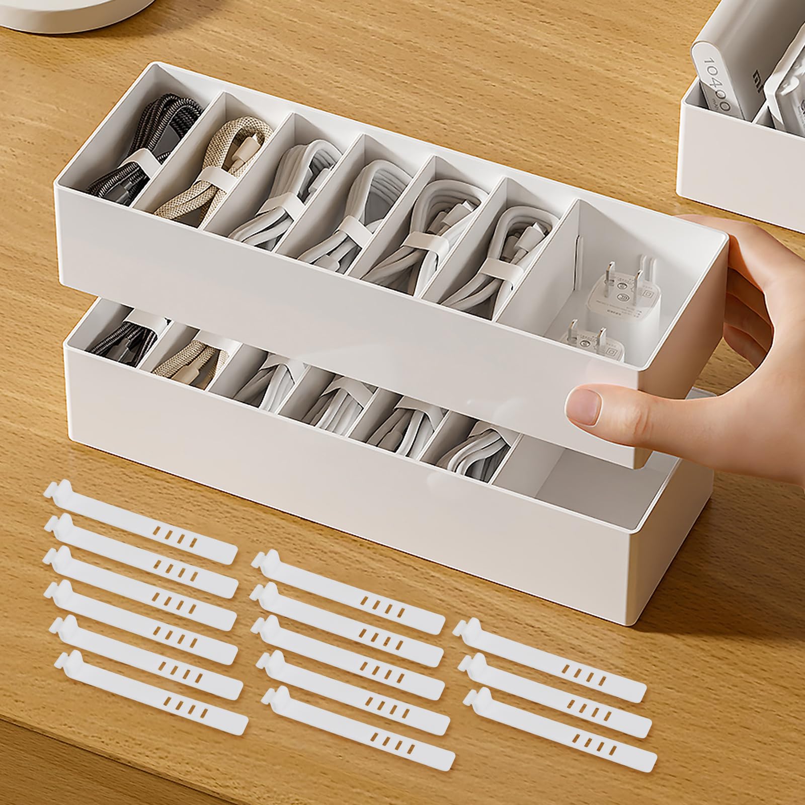 Amazon.com: PAVSTINE 2 Pcs Cable Organizer Box with Wire Ties,Plastic ...