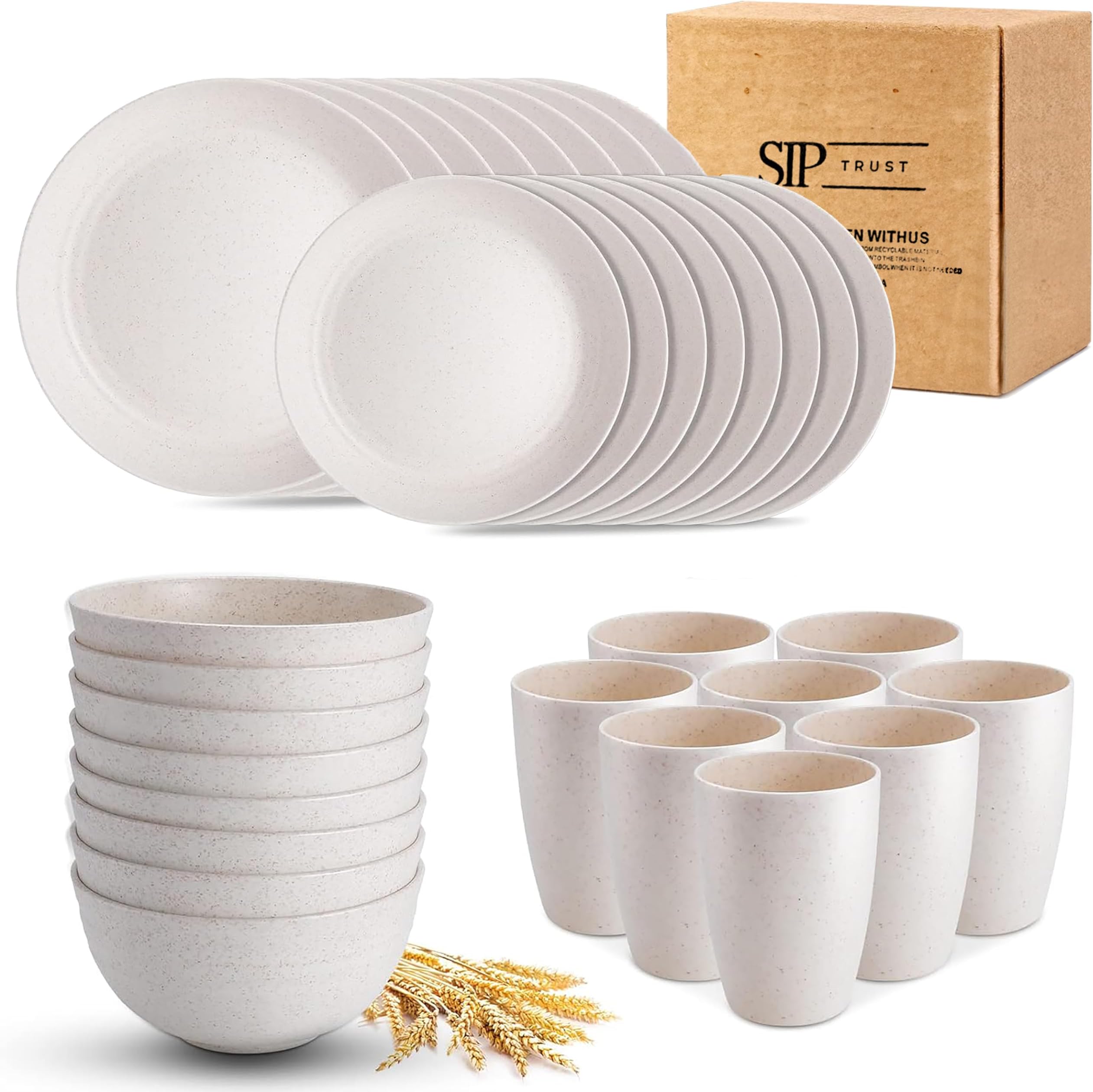 Amazon.com | 48-Piece Kitchen Plastic Wheat Straw Dinnerware Set ...