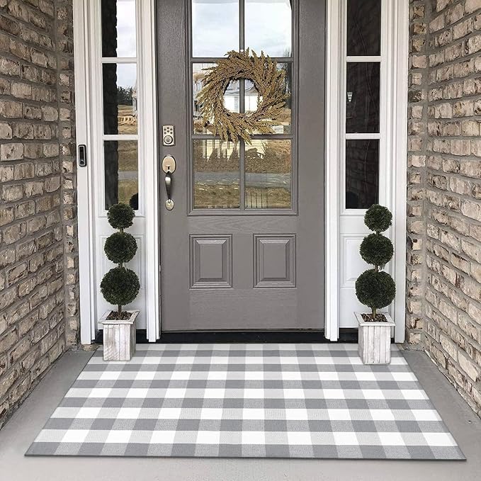 Amazon.com: LEEVAN Cotton Buffalo Plaid Rugs 4x6 Grey Checkered Rug ...