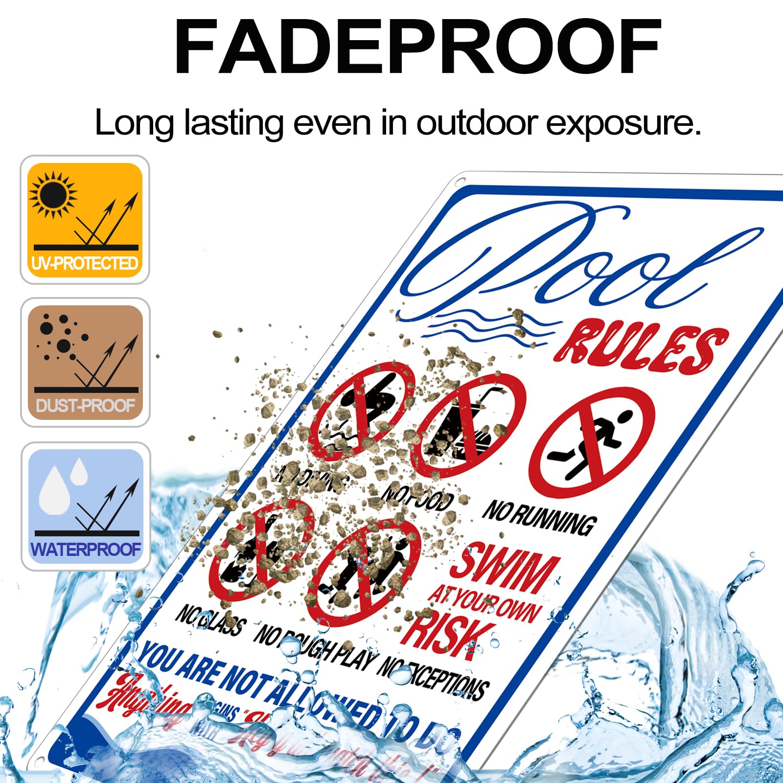 Schild "Pool Rules", "No Diving", "Swim At Your Own Risk", 30,5 X