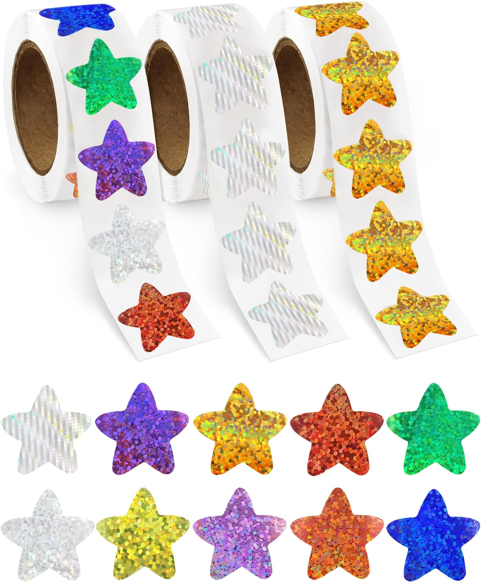 Amazon.com : Benvo 1500Pcs Holographic Star Stickers 1inch Metallic ...