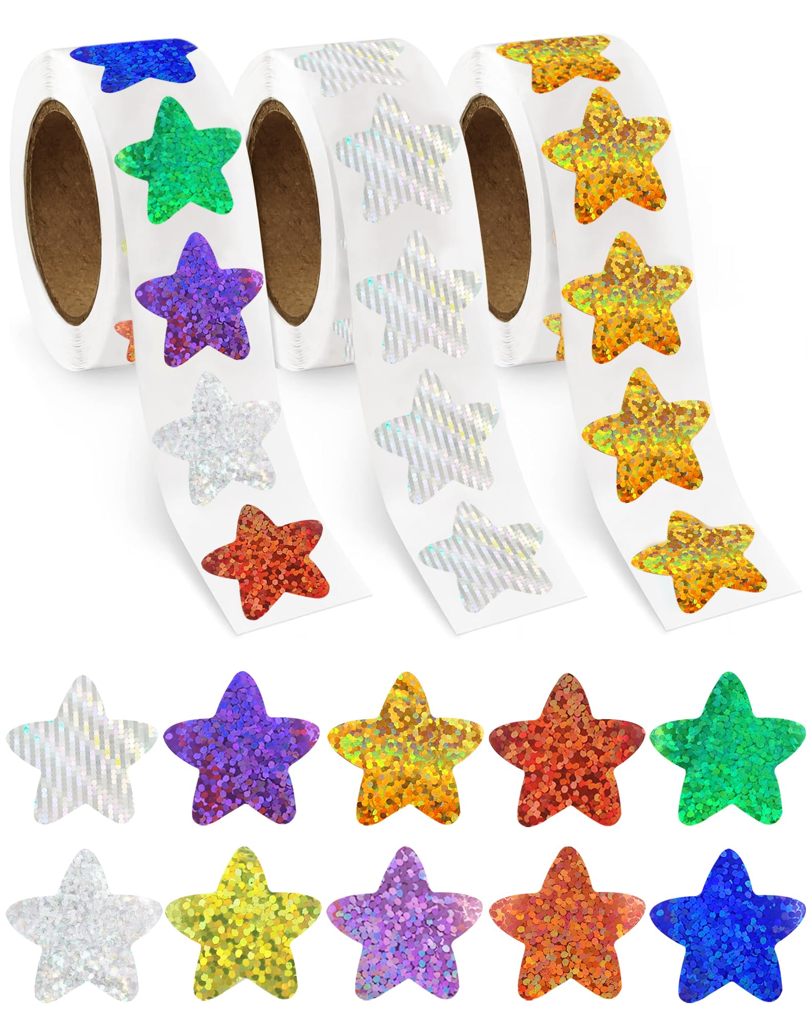Snapklik.com : Benvo 1500Pcs Holographic Star Stickers 1inch Metallic ...