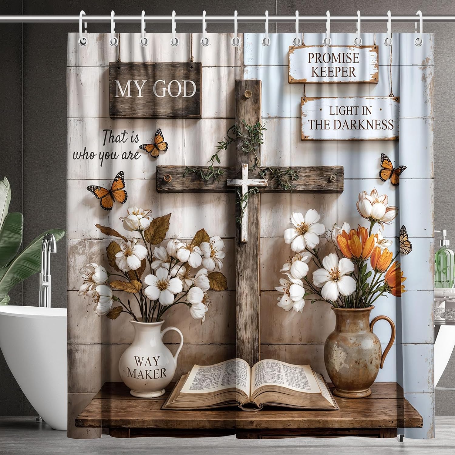 Amazon.com: Rustic Christian Shower Curtain 72x72 Inch with Hooks ...