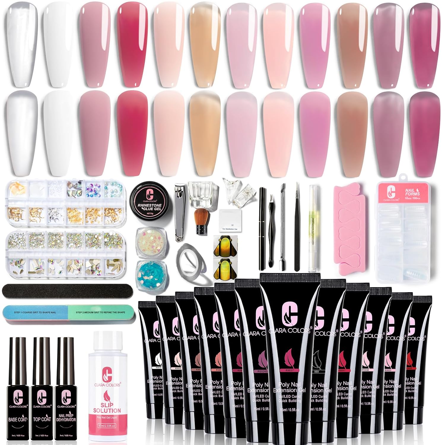 Clara Colors Poly Gel Nagel Set, 12 Farben klares Gelee Nude Rosa Poly ...