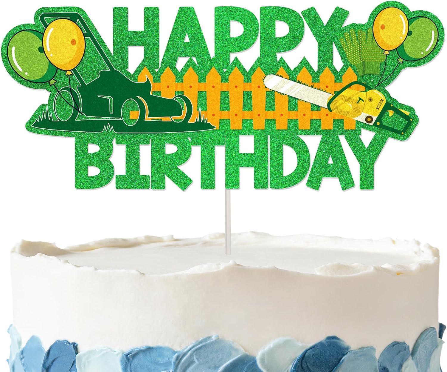 Amazon.com: Lawn Mower Birthday Cake Topper - Glitter Lawn Mower Party ...