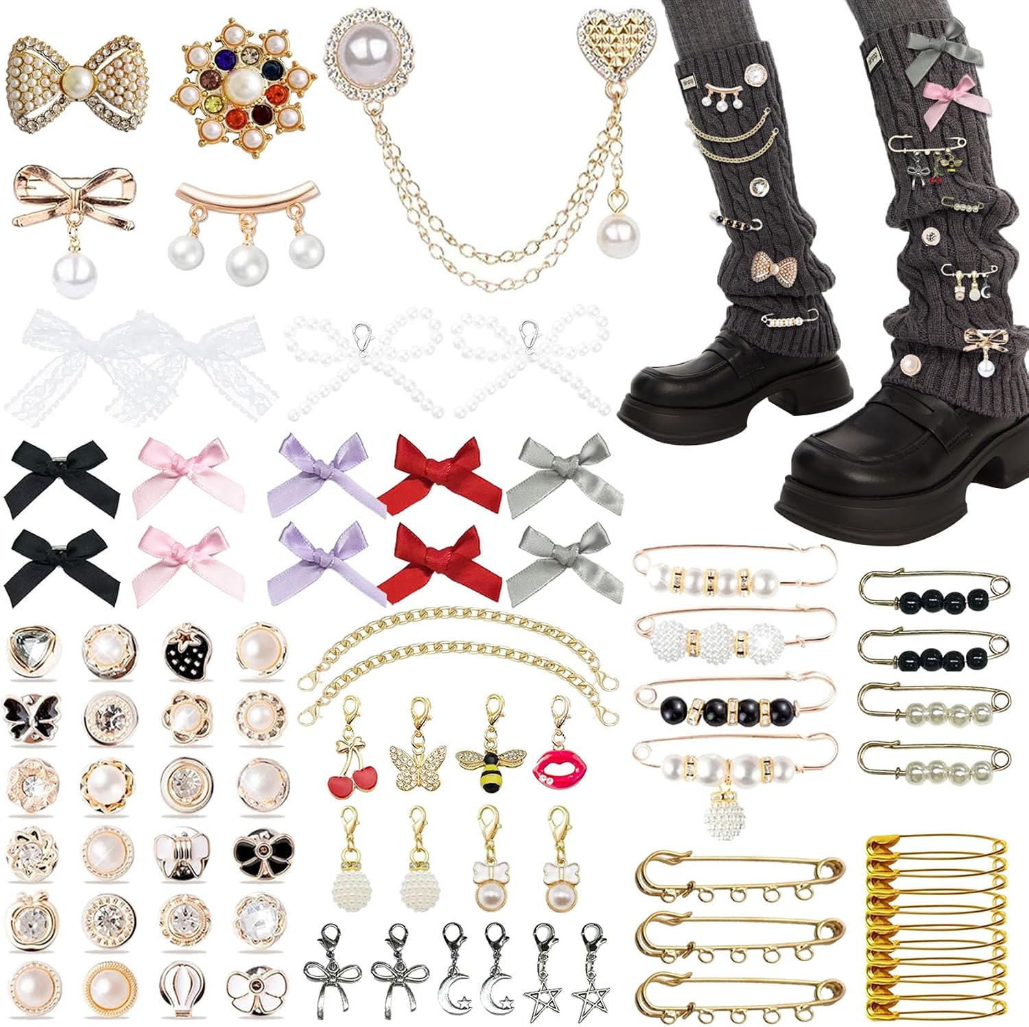 Amazon.com: TXGSDXS New Junk Socks Charms Kit 80 Pcs, Pearl Rhinestone ...