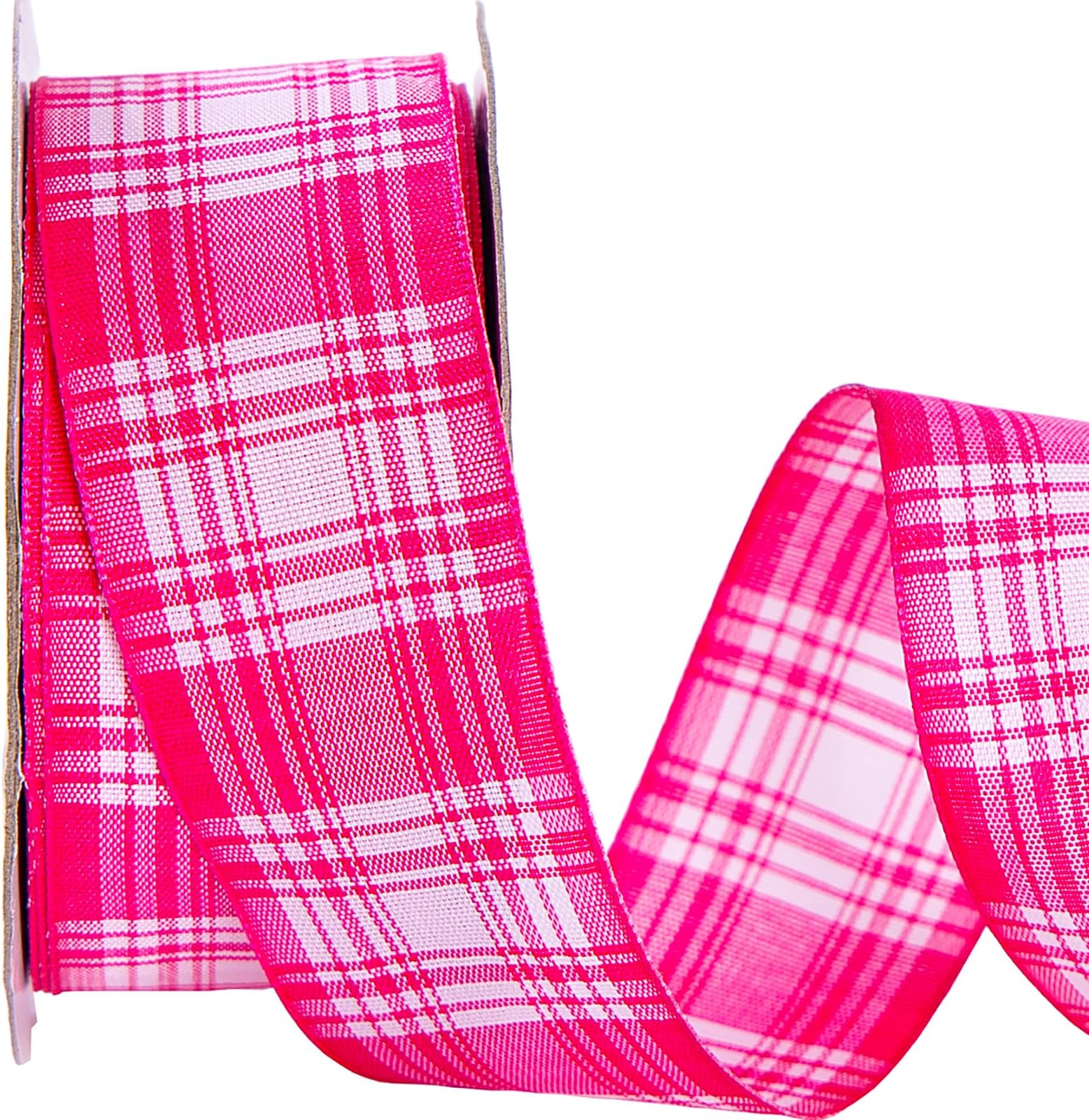 Amazon.com: CSZD RIBBON Pink Plaid Wired Ribbon,Pink and White Ribbon 1 ...