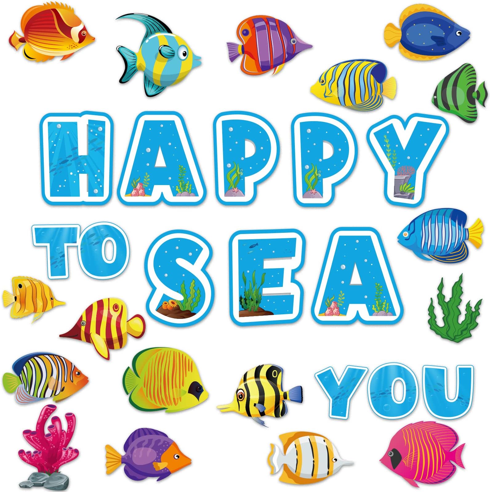 Amazon.com: Under The Sea Bulletin Board Decorations Set 58 Pcs, Ocean ...