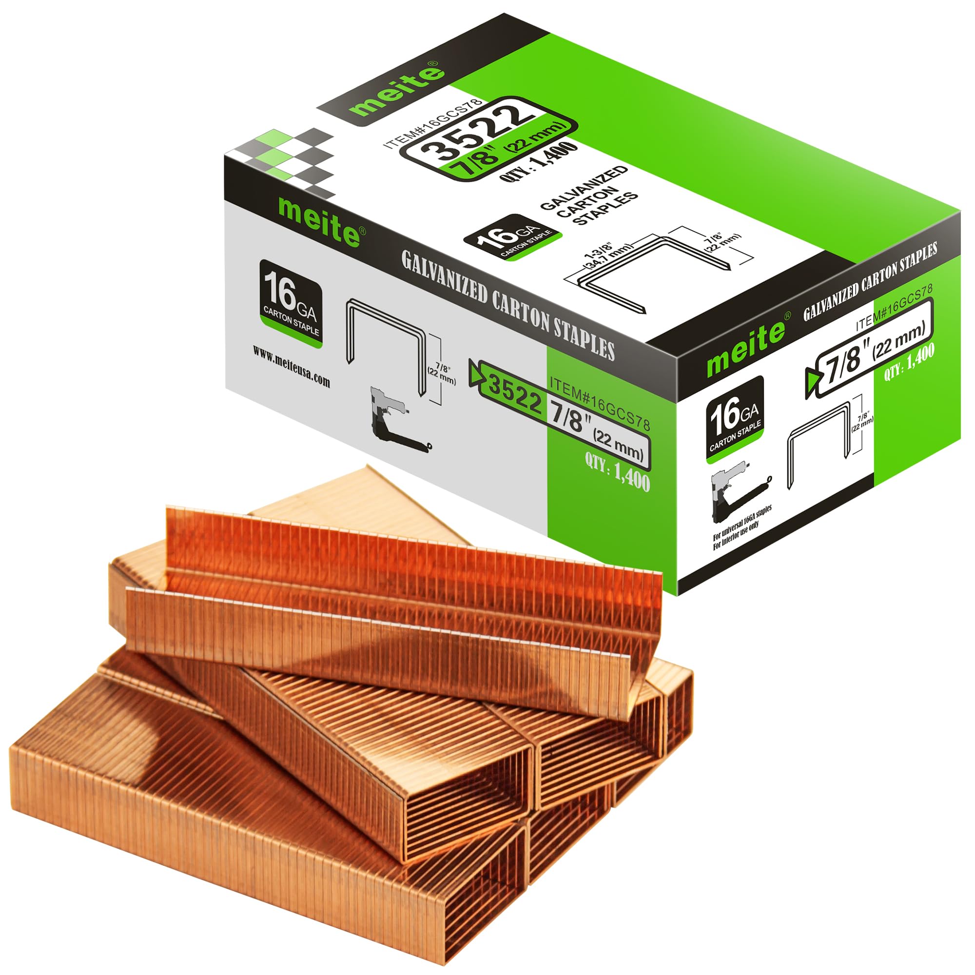 1-3/8 Crown 7/8 Length Copper Staples Meite ADCS-19 16 Gauge 1 3/8 ...