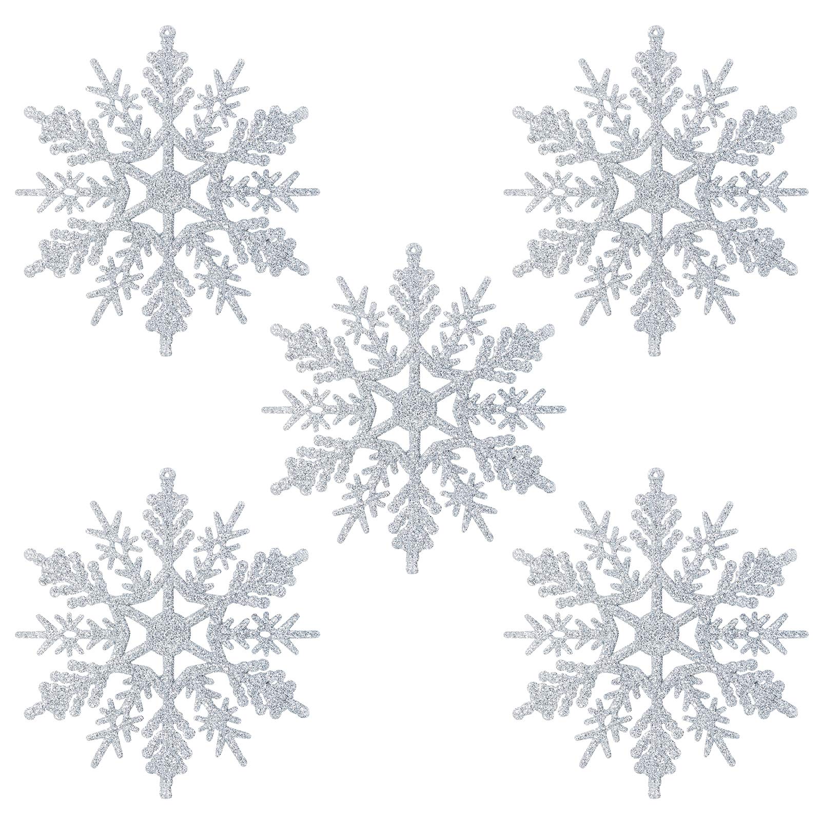 Naler 24pcs Snowflake Ornaments, Silver Shimmer Snowflake Hanging ...