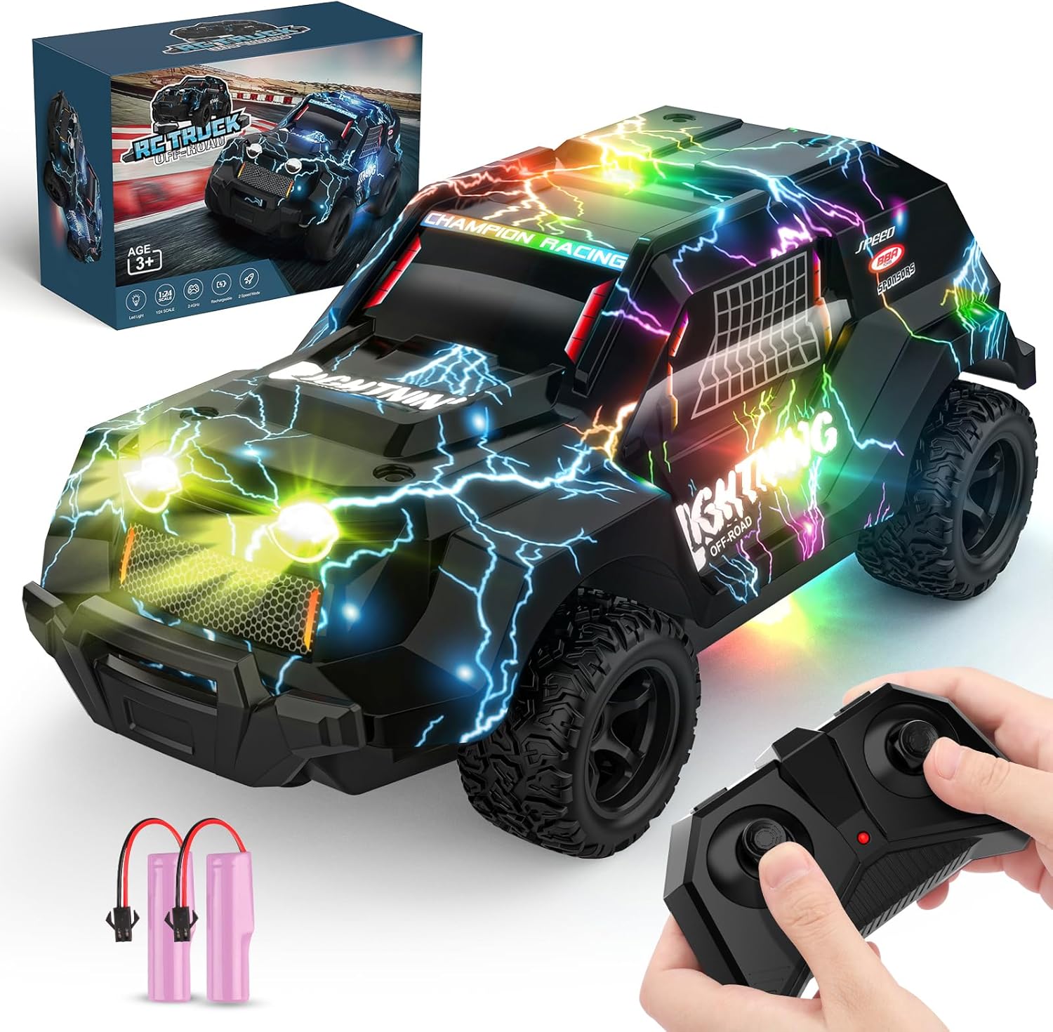 Amazon.com: Remote Control Off Road RC Car for Kids - Cool Light Up 1/ ...