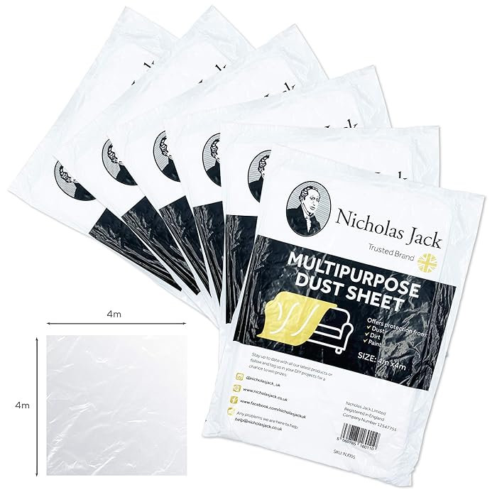 Buy Pack of 6 Large Plastic Dust Sheets for Decorating 4m x 4m ...