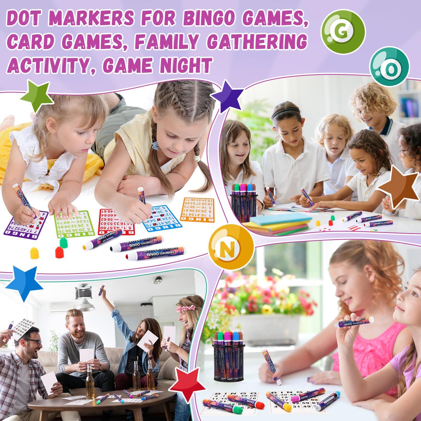 Snapklik.com : 24 Pack Glitter Bingo Daubers, Shimmer Dot Markers In 12 ...