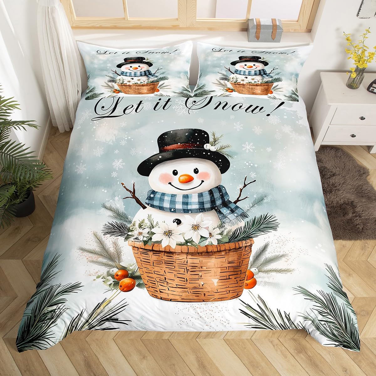 Amazon.com: Cute Snowman Duvet Cover Queen Size,Merry Christmas ...