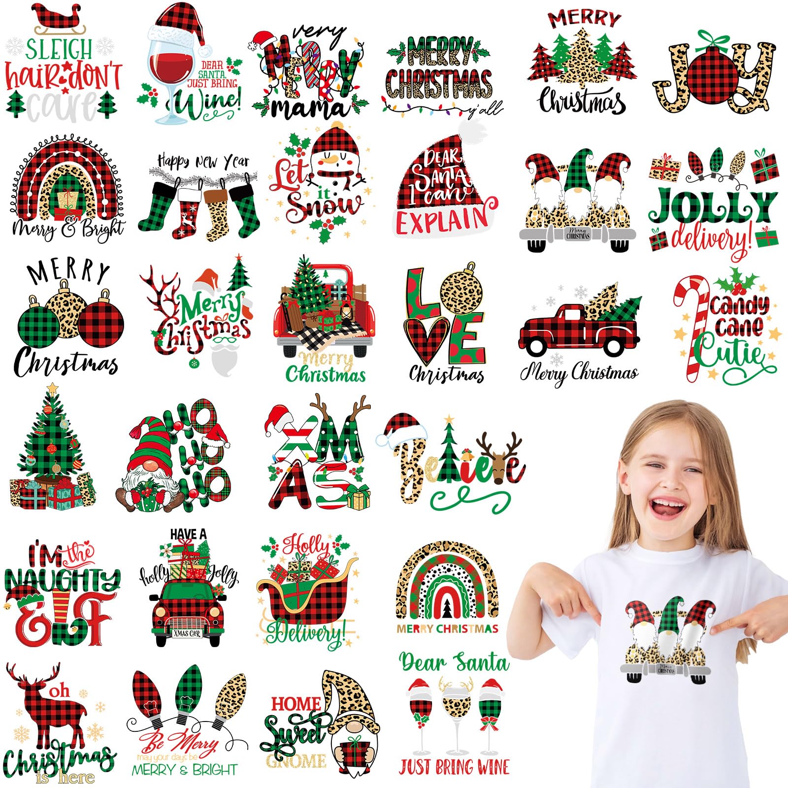 Amazon.com: Perthlin 30 Pcs Christmas Iron on Transfers Xmas Iron on ...