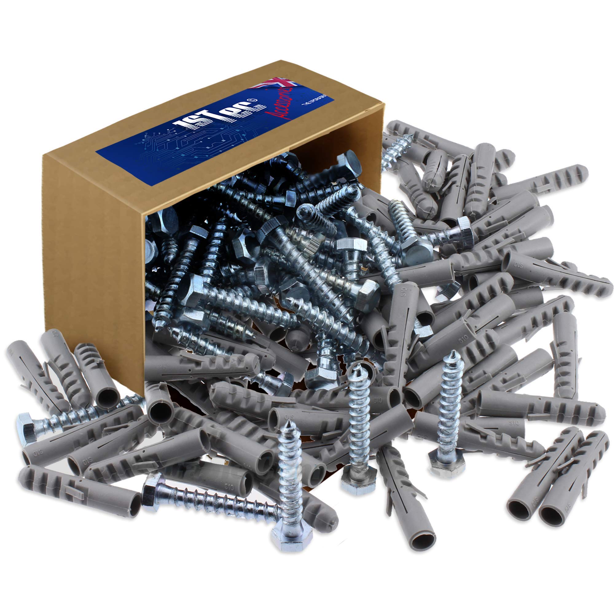 Buy 1STec 50 x M10 x 50 mm Strong Galvanised Satellite Anchor Nylon ...