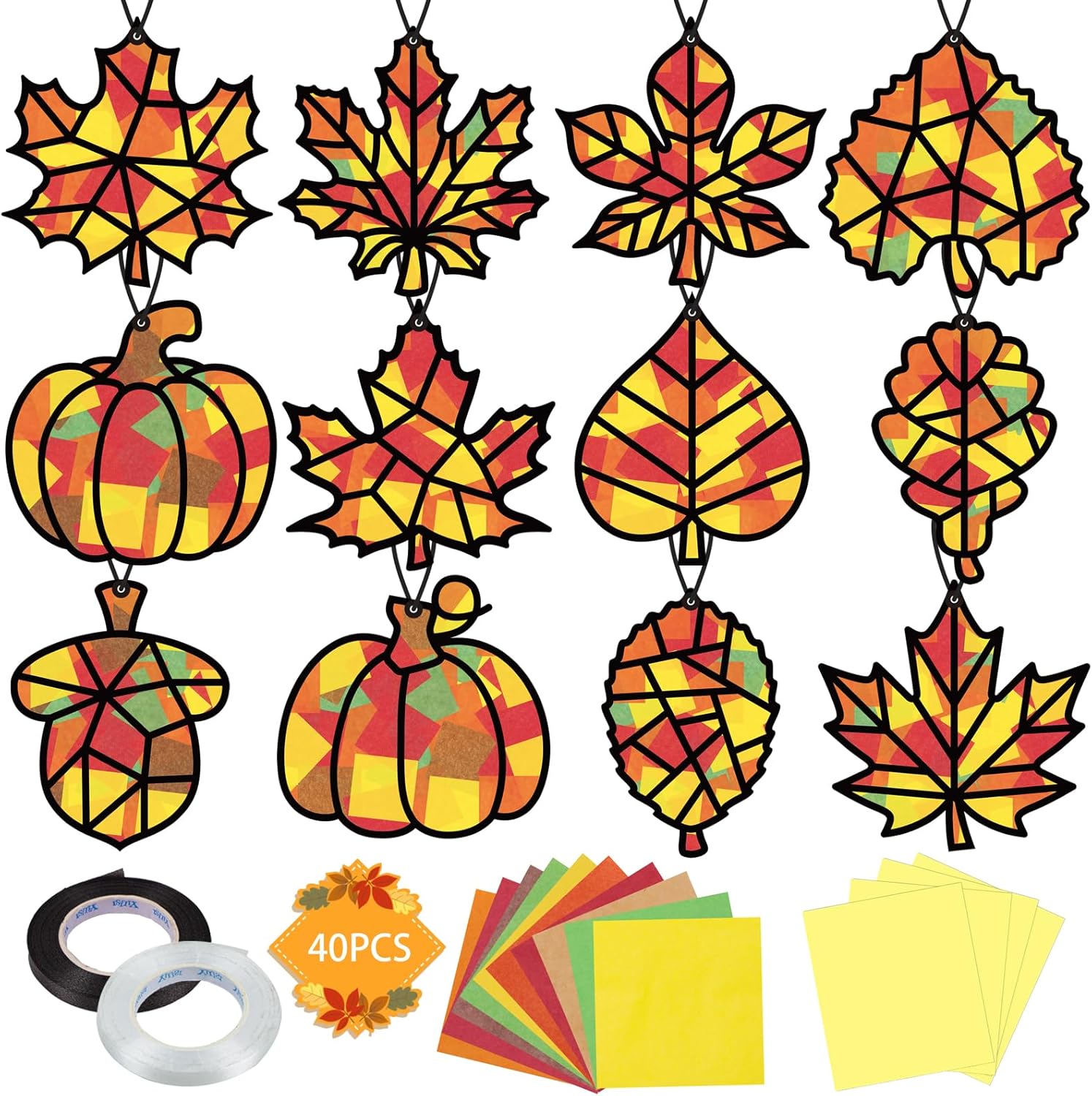 Amazon.com: Renbuzhu 40PCS Fall Crafts Bulk: Leaves Pumpkins Paper ...