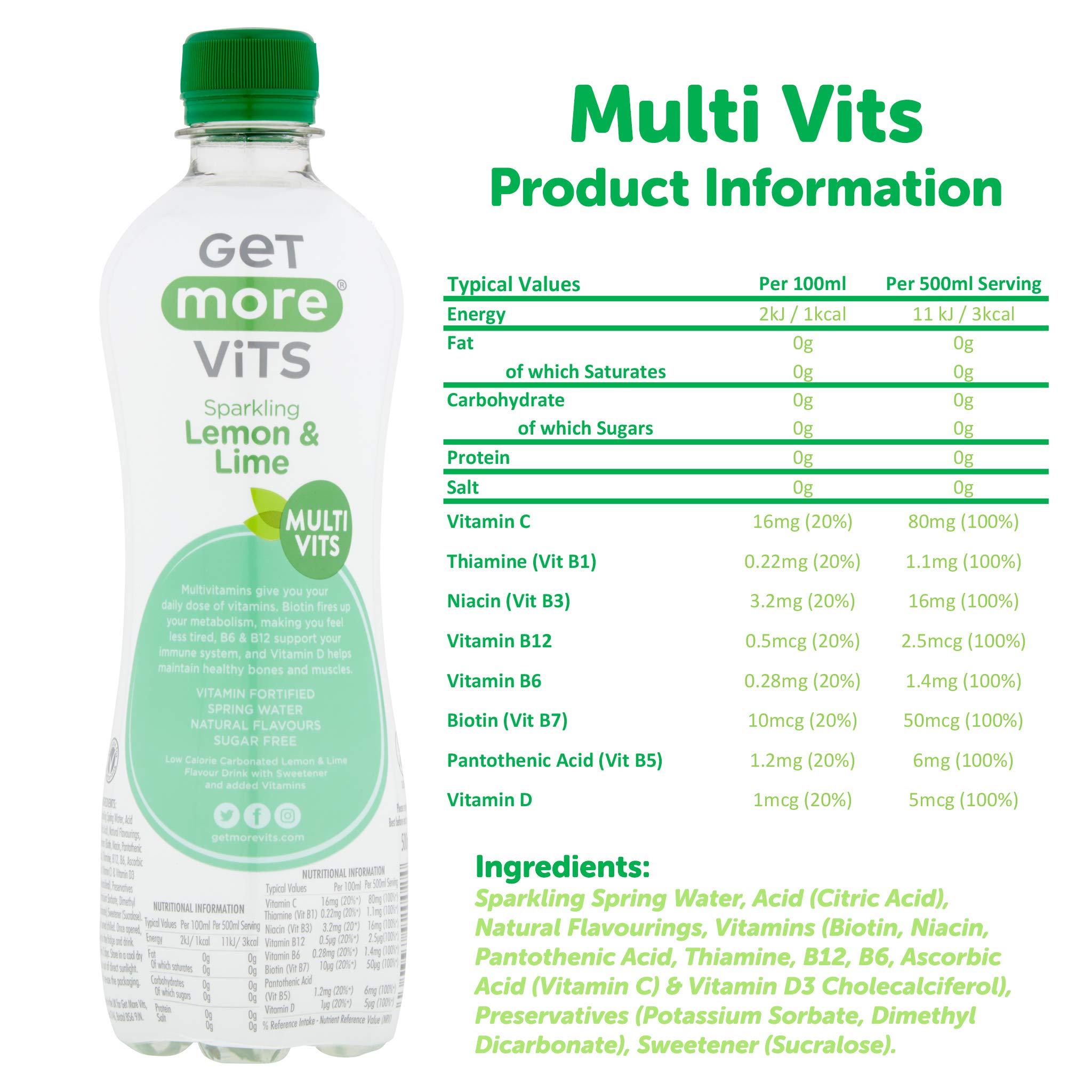 Buy Get More Vits Sparkling Water - Lemon & Lime Multivitamin Fizzy ...