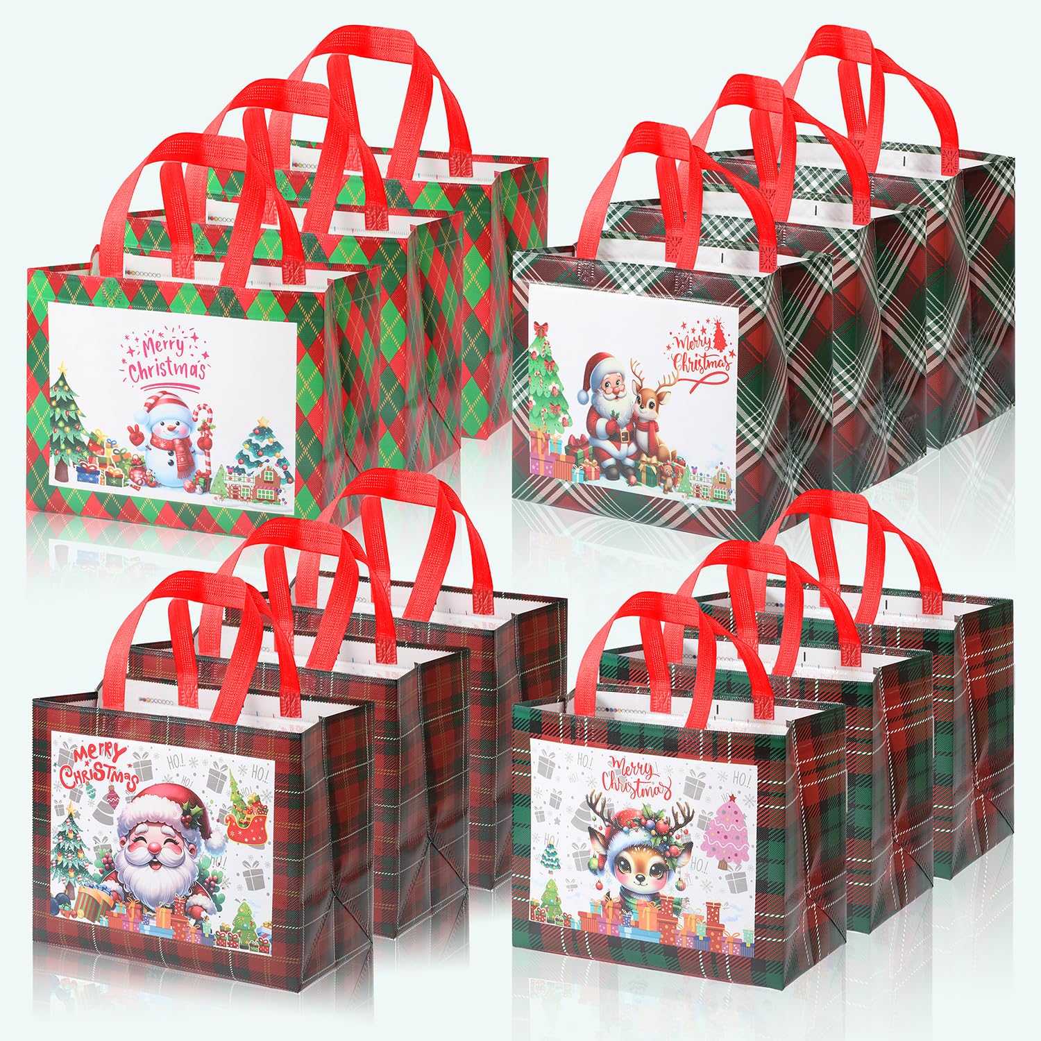 Amazon.com: 12 Pieces Christmas Plaid Large Gift Bags with Handles ...