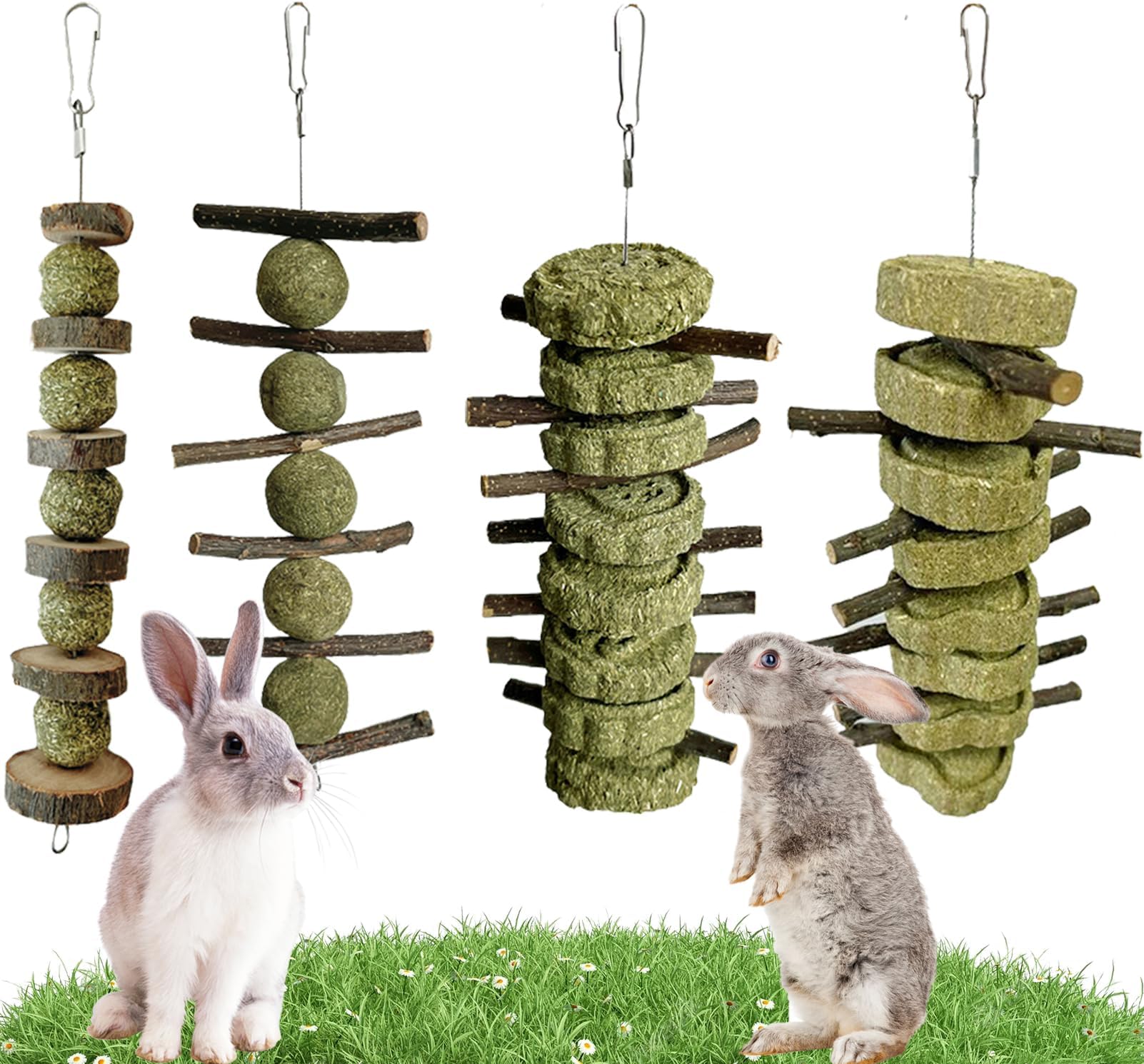 Amazon.com : Bissap 3PCS Bunny Chew Toys, Natural Hanging Rabbit Chew ...