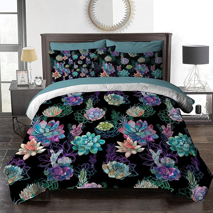 Amazon.com: BlessLiving Succulents Comforter Bed in A Bag 8 Pcs ...