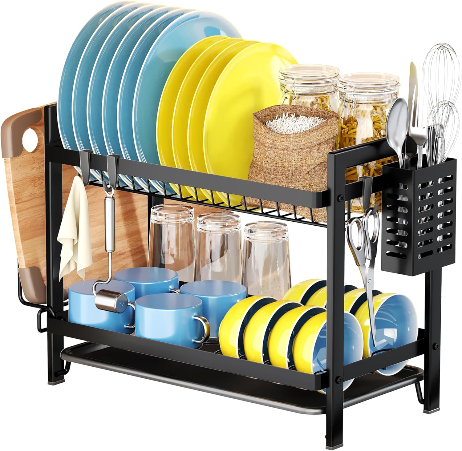 Dish Drying Rack with Drain Board Set,GAOKASE 2 Tier Dish Drainer Rack for Kitchen Countertop ...