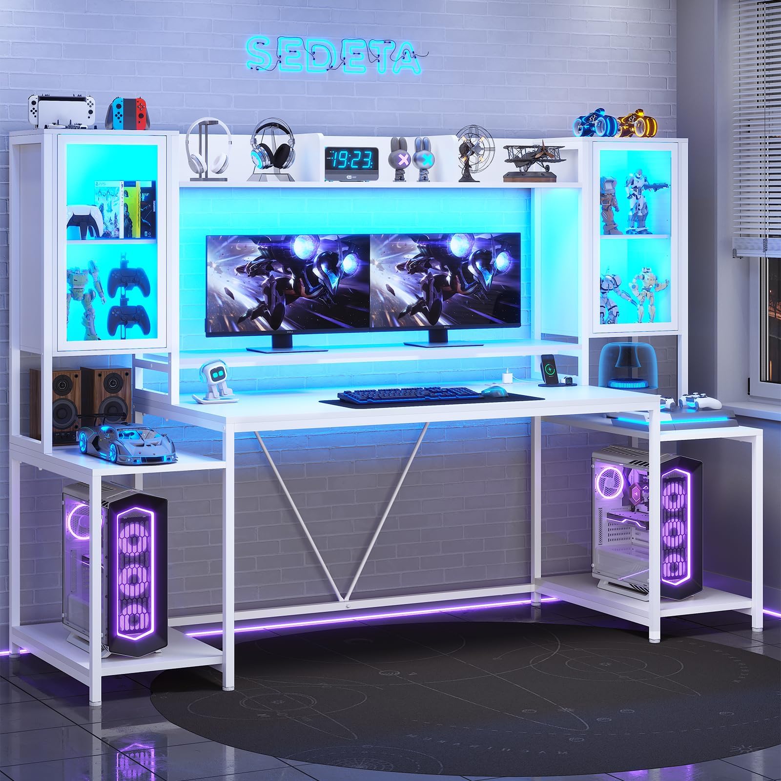 Amazon.com: SEDETA 67" White Gaming Desk with 5 Fabric Drawers, Home ...