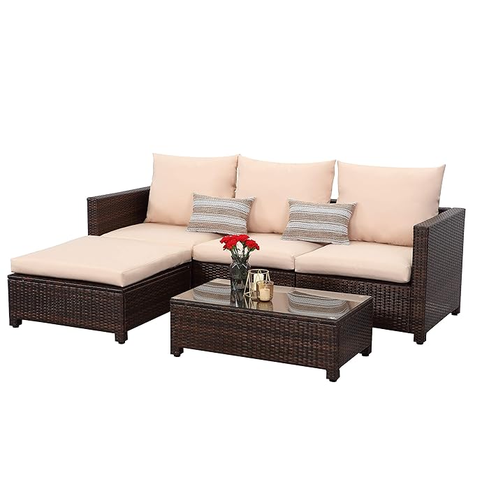 Buy Esterno Living Rattan Modular Corner Sofa Set Mixed Brown 5PC ...