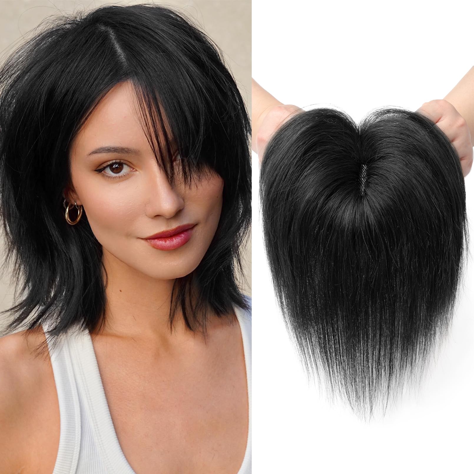 Amazon.com : REECHO Human Hair Toppers, 6 Inch Hair Toppers for Thin ...