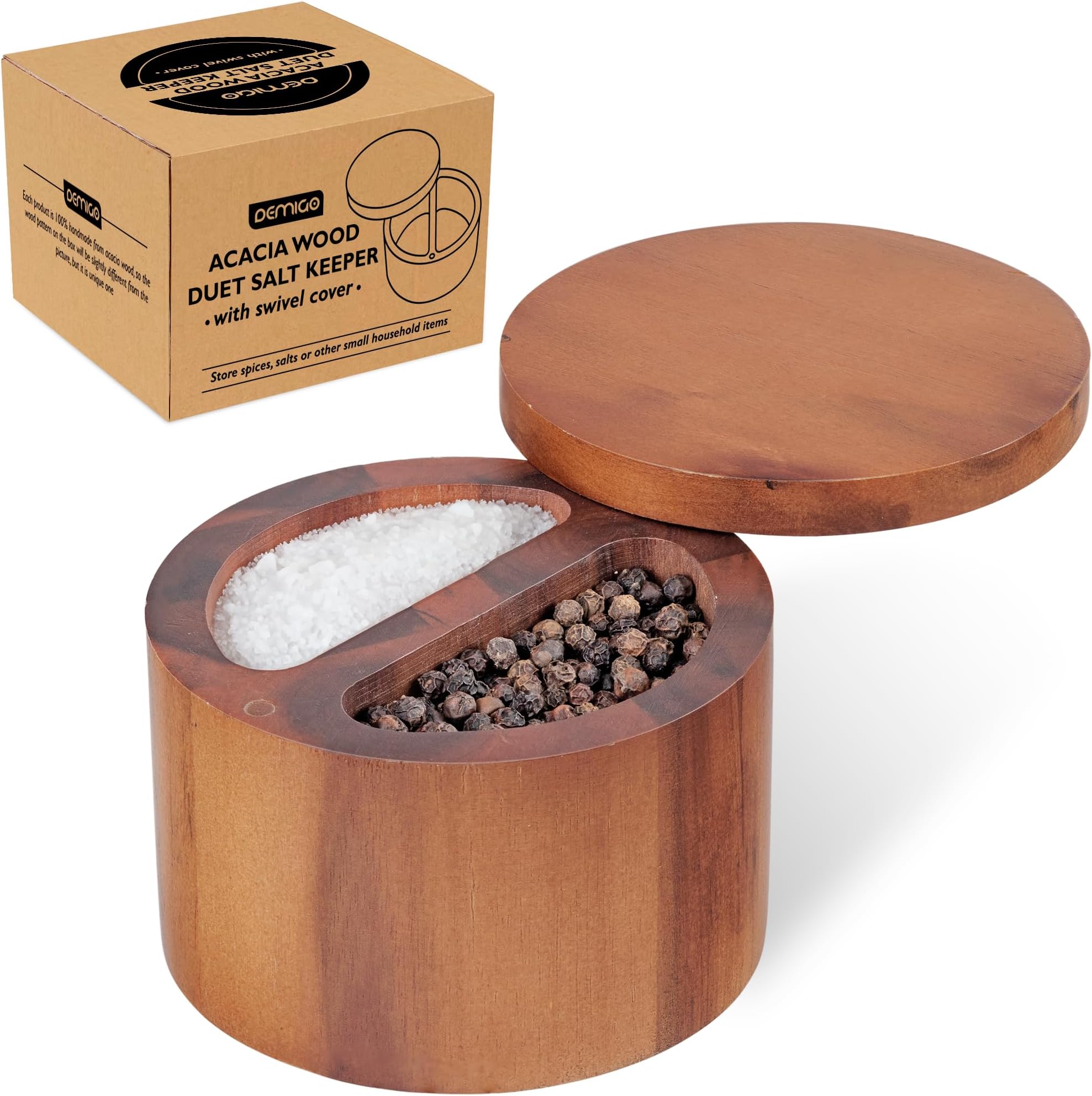 Amazon.com: Ziliny 2 Pcs Wooden Pepper Salt Box Cellar with Lid Set ...