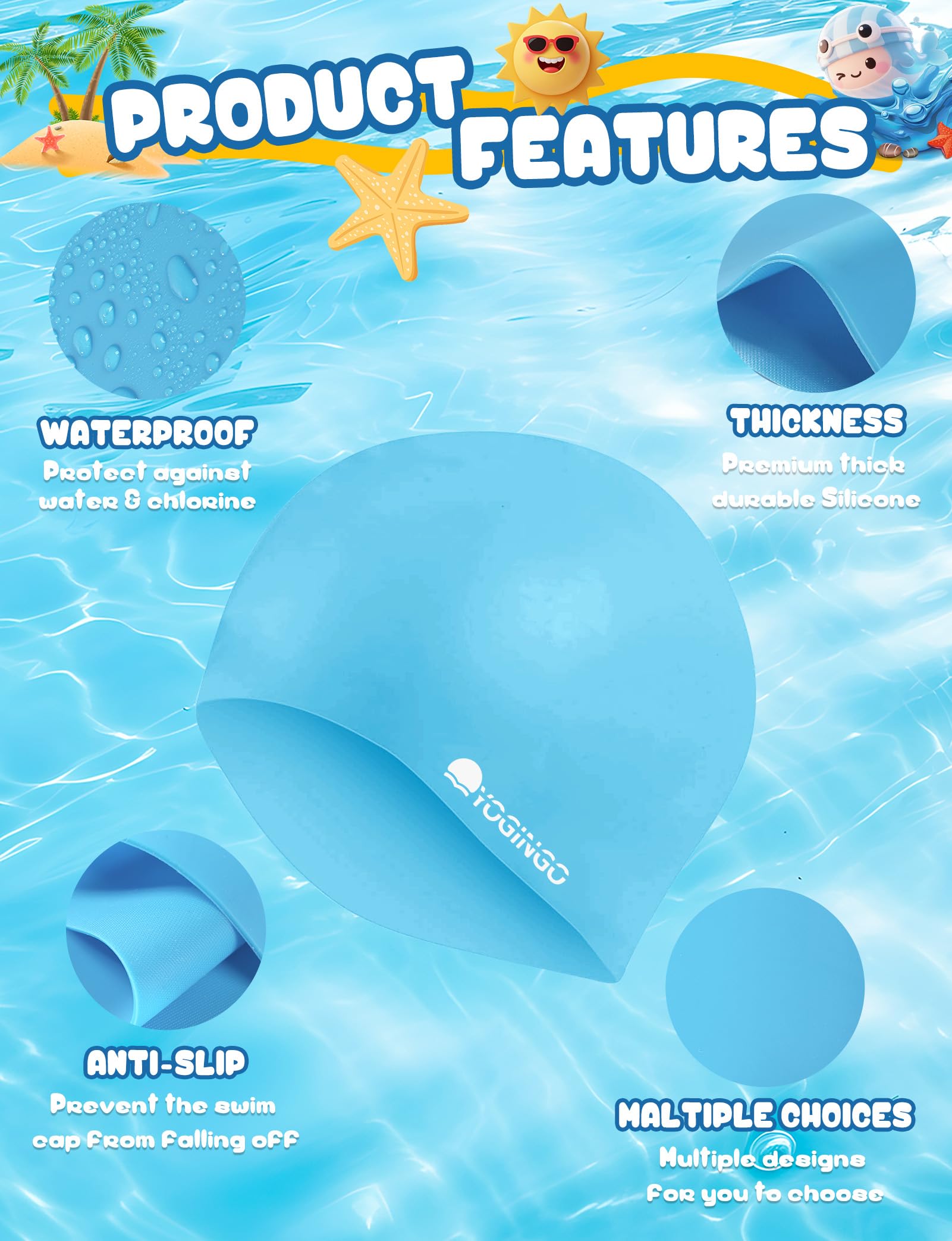 Snapklik.com : 2 Pack Swim Cap Kids - Swimming Cap For Long&Short Hair ...