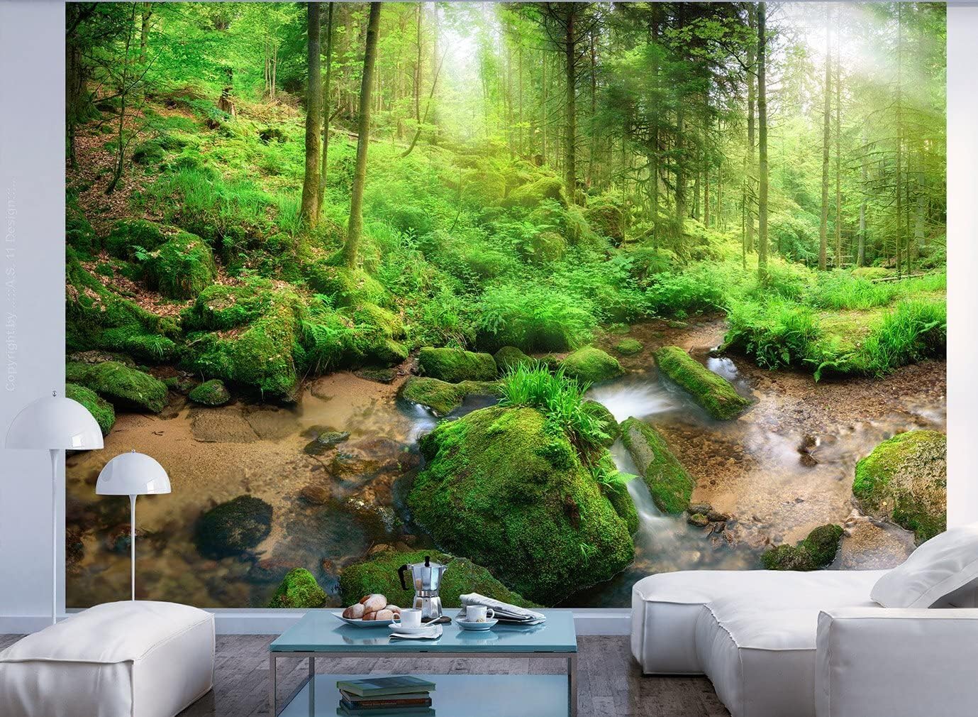 Forest Stream 3D Large Wall Mural, Quiet Forest Wallpaper, DIY Pre ...